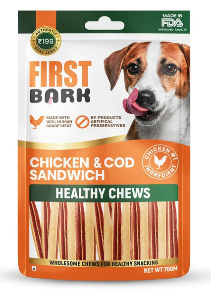 First Bark : Chicken & Cod Sandwich – Healthy Chews Dog Treats – ShakeHands