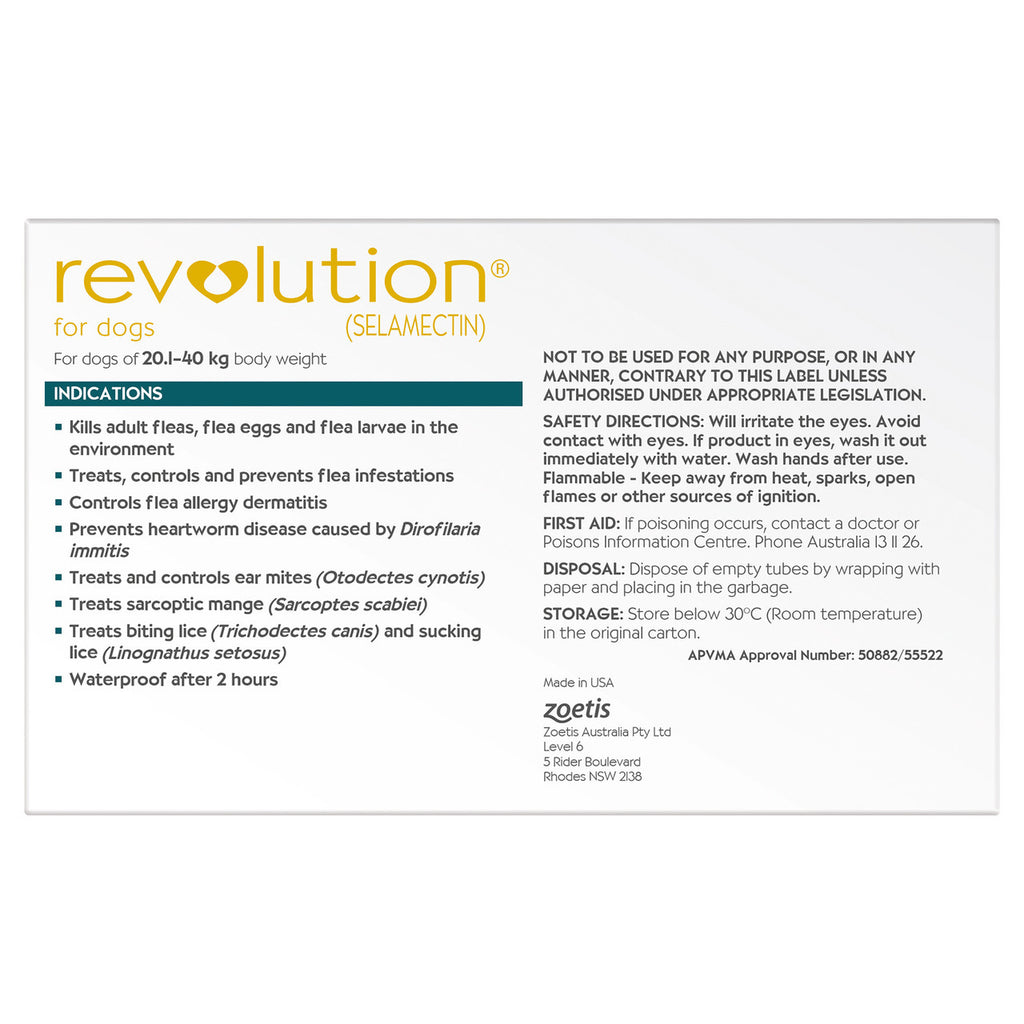 Zoetis : Revolution 240mg Selamectin for Dogs (40.1–85 lbs) – 3 Doses – ShakeHands